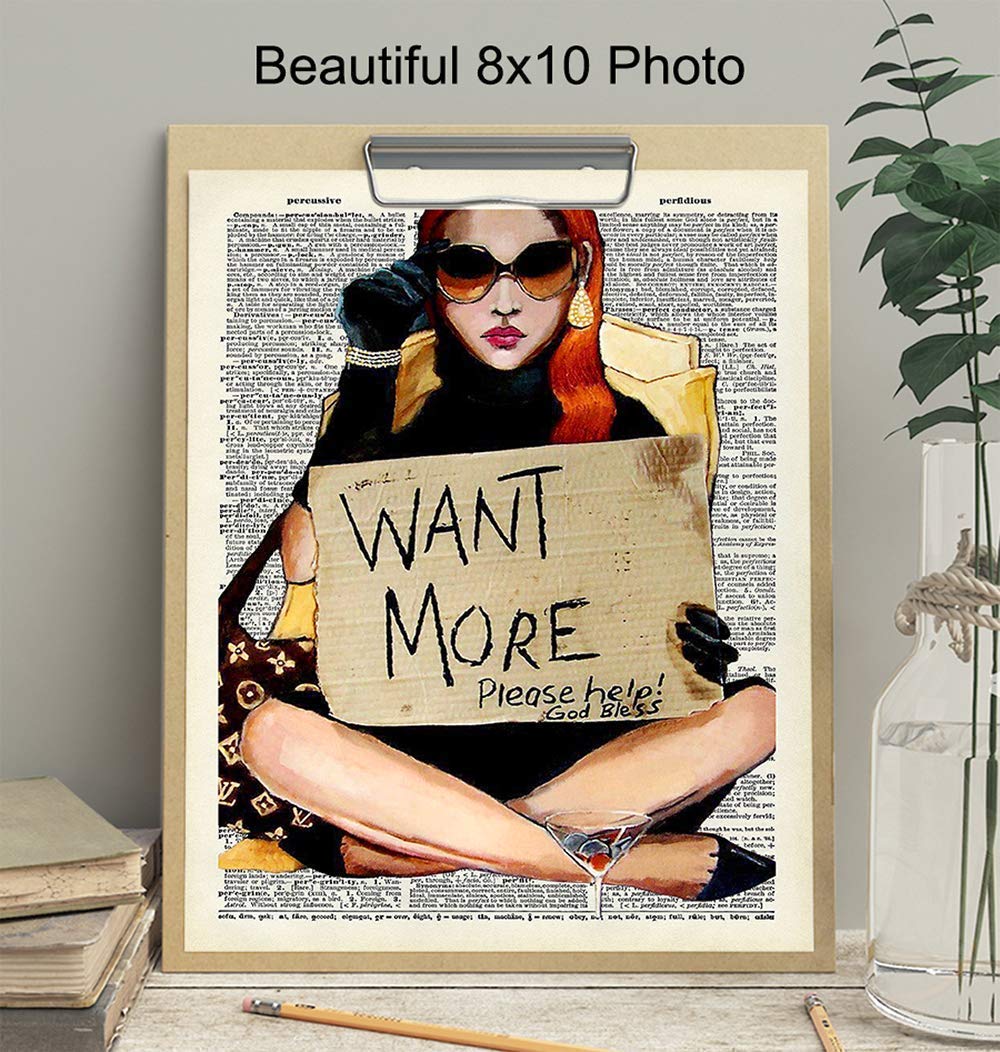 Funny Glam Fashion Graffiti Dictionary Art – Upcycled 8x10 Chic Unique Gift for Designer, Fashionista - Urban Street Art Home Decoration Poster for Women, Wife, Teens, Dorm Room – Cool Dope Wall Decor