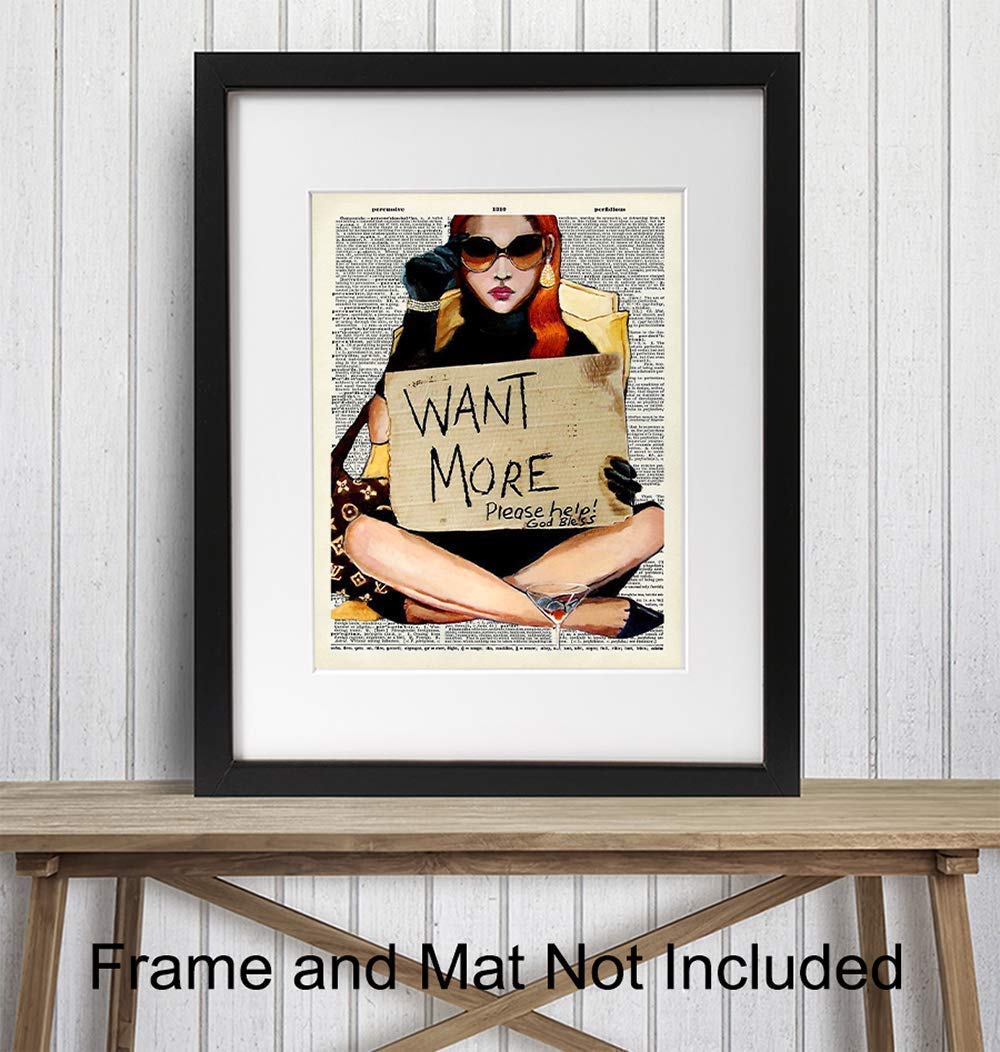 Funny Glam Fashion Graffiti Dictionary Art – Upcycled 8x10 Chic Unique Gift for Designer, Fashionista - Urban Street Art Home Decoration Poster for Women, Wife, Teens, Dorm Room – Cool Dope Wall Decor