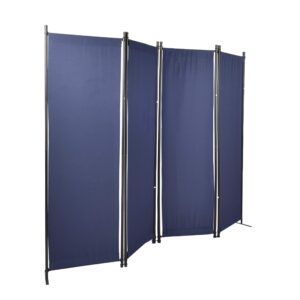 Room Divider Folding 4 Panels Privacy Screens Room Decor Freestanding Blue for Home Office Dorm Decor Accents Furniture Portable Freestanding Steel Frame