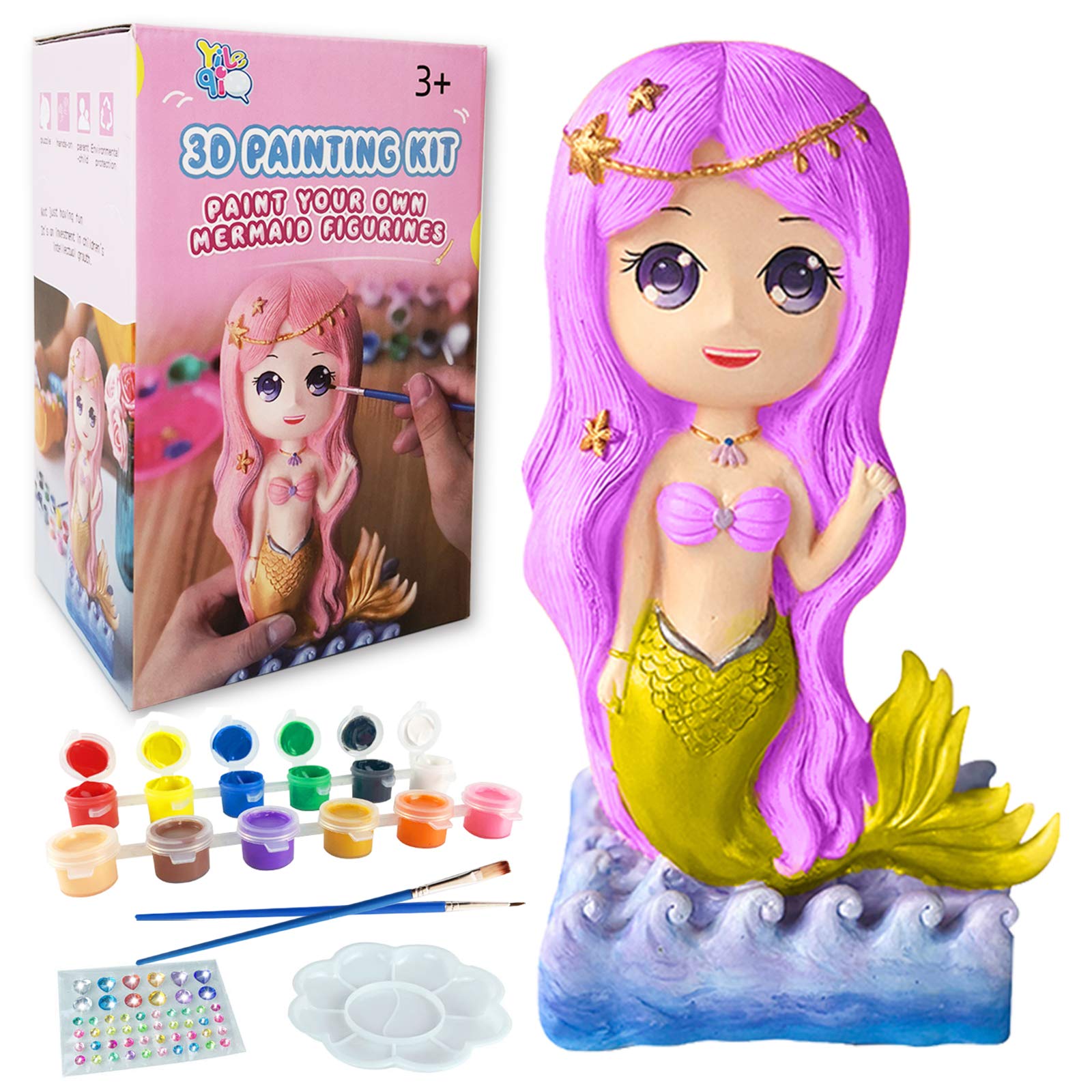 Yileqi Paint Your Own Mermaid Painting Kit, Mermaid Toys Paint Mermaid Crafts and Arts Set for Girls Ages 4 5 6 7 8 9 10 Years Old, Non Ceramic & Non Fragile, Kids Piggy Banks Birthday Gift