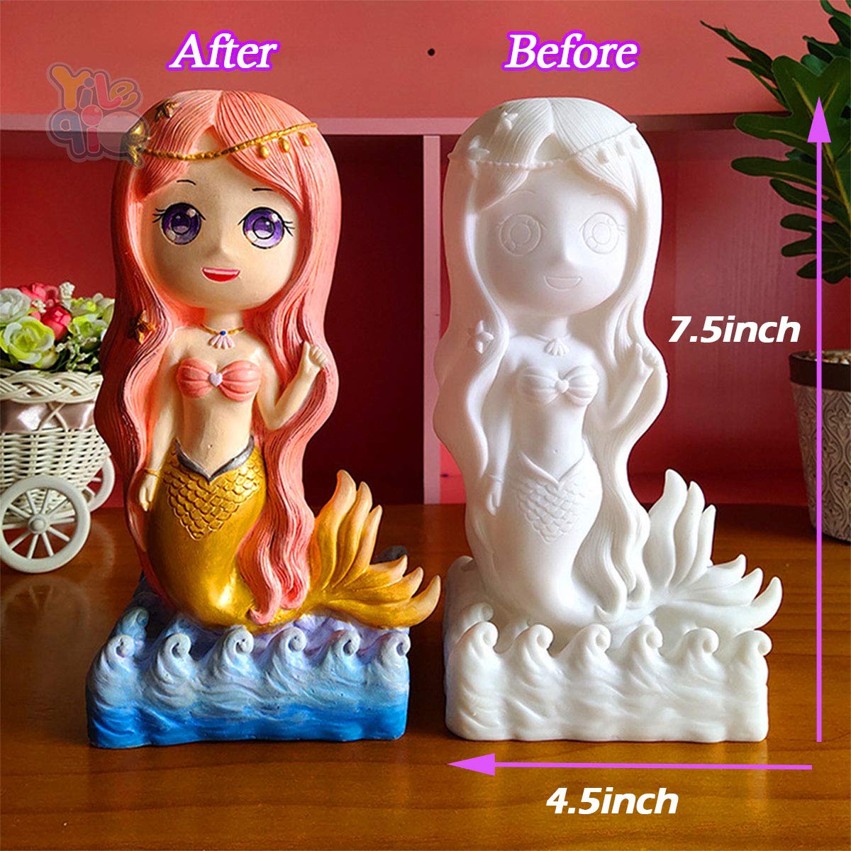 Yileqi Paint Your Own Mermaid Painting Kit, Mermaid Toys Paint Mermaid Crafts and Arts Set for Girls Ages 4 5 6 7 8 9 10 Years Old, Non Ceramic & Non Fragile, Kids Piggy Banks Birthday Gift