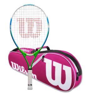 wilson us open 23 junior tennis racquet bundled with a pink/white wilson advantage ii tennis bag (perfect for girls age 7-8)