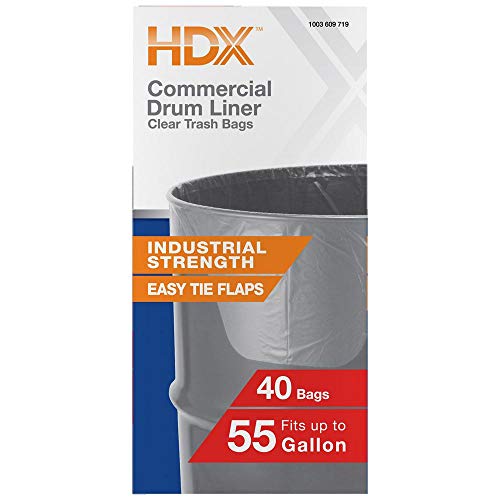 HDX 55 Gallon Clear Heavy-Duty Flap Tie Drum Liner Trash Bags (40-Count)