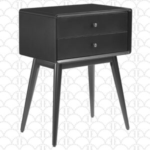 elle decor stephanie side table, mid-century modern nightstand or living room accent with two drawers for storage, monochrome painted wood, black