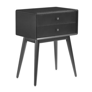 Elle Decor Stephanie Side Table, Mid-Century Modern Nightstand or Living Room Accent with Two Drawers for Storage, Monochrome Painted Wood, Black