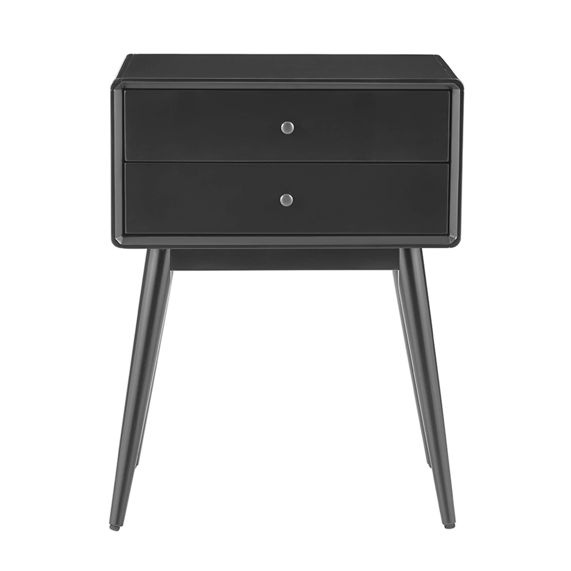 Elle Decor Stephanie Side Table, Mid-Century Modern Nightstand or Living Room Accent with Two Drawers for Storage, Monochrome Painted Wood, Black