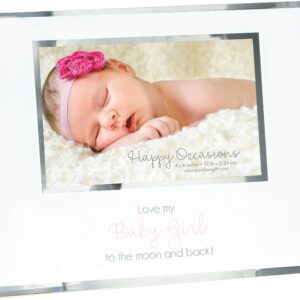 Pavilion Gift Company 61162 Love Girl to The Moon and Back 4x6 Newborn Baby Picture Frame, Pink