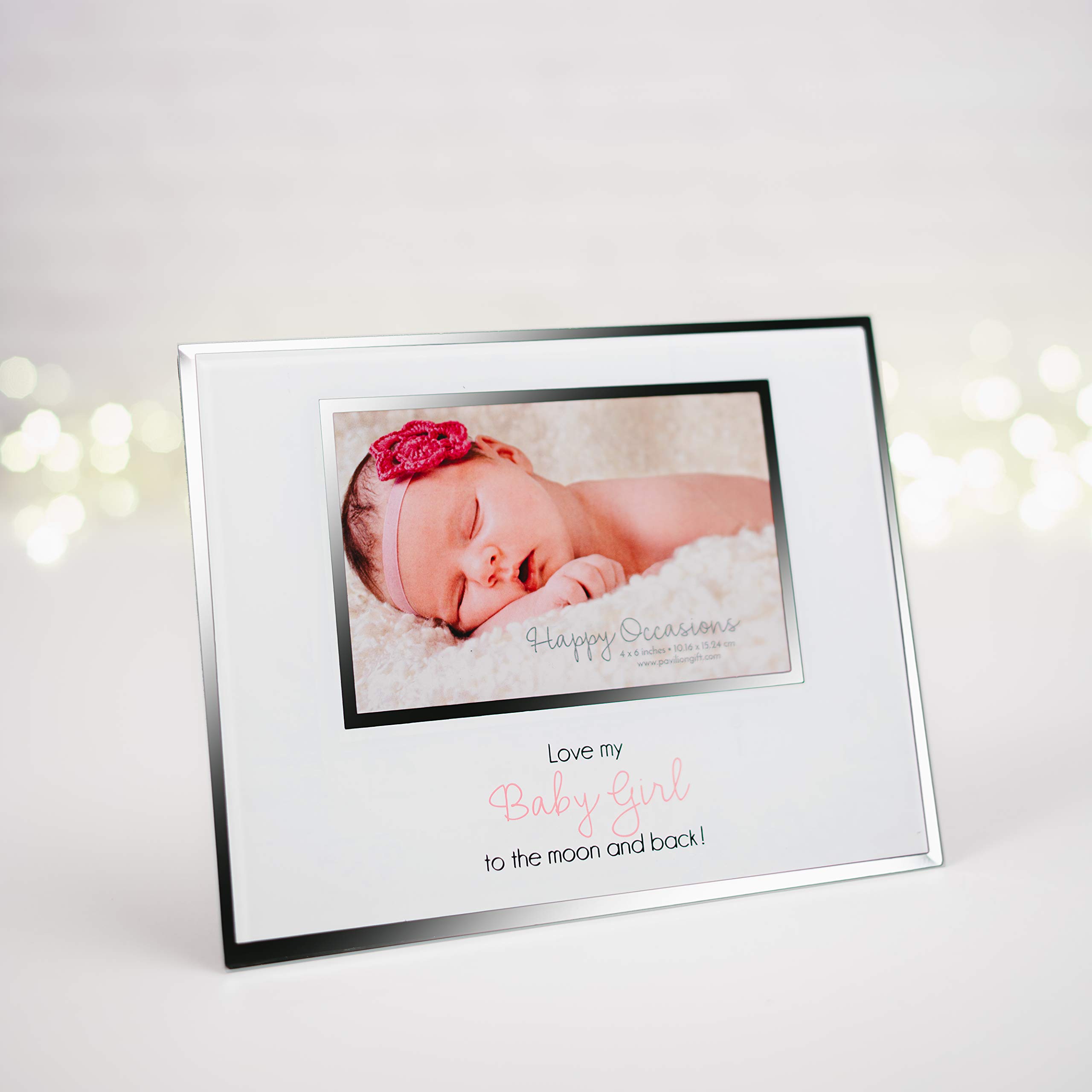 Pavilion Gift Company 61162 Love Girl to The Moon and Back 4x6 Newborn Baby Picture Frame, Pink