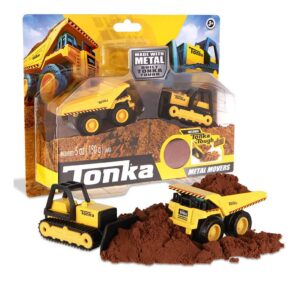 tonka - metal movers combo pack - mighty dump truck & bulldozer, brown