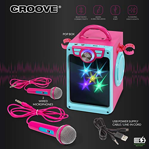 Portable Karaoke Machine for Teens - Pink Karaoke Speaker Set With 2 Microphones - Bluetooth/AUX/USB Inputs, Karaoke System With Microphone Gifts for Girls & Adults - Singing Machine With Disco Lights