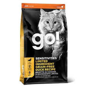 go! solutions sensitivities – duck recipe – limited ingredient dry cat food, 16 lb - grain free cat food for all life stages – cat food to support sensitive stomachs