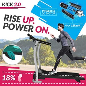 Bluefin Fitness KICK 2.0 Innovative High-Speed Folding Treadmill | Kinomap | Live Video Streaming | Video Coaching & Training | Quiet | 12 Km/h + 18% Incline | Joint Protection Tech | HRC Sensors