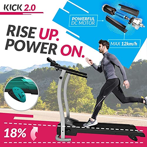 Bluefin Fitness KICK 2.0 Innovative High-Speed Folding Treadmill | Kinomap | Live Video Streaming | Video Coaching & Training | Quiet | 12 Km/h + 18% Incline | Joint Protection Tech | HRC Sensors