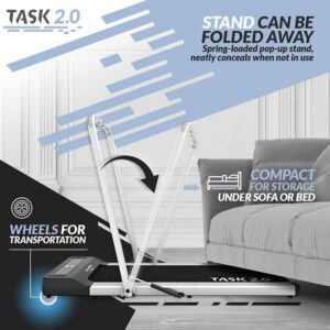 Bluefin Fitness Task 2.0 2-in-1 Folding Under Desk Treadmill | Home Gym Office Walkpad | 4.97mi/h | Joint Protection Tech | Smartphone App | Bluetooth Speaker | Compact Walking/Running Machine