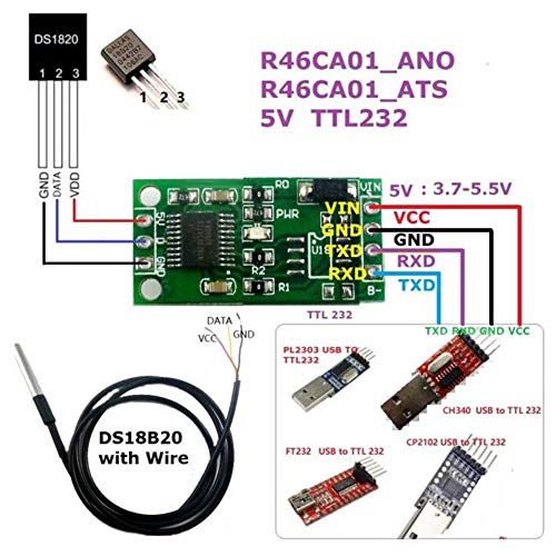 RS485 TTL DS18B20 Temperature Sensor Module Programmable Remote Control PLC RTU Serial Port Remote Acquisition Module (5V TTL with sensor)