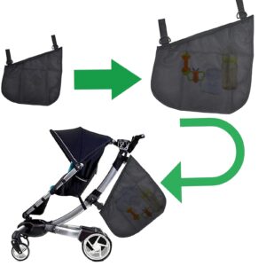 2 Pack Universal Side Sling Stroller Mesh Cargo Net and Organizer, Extra Stroller Storage Space, Non-Slip and Adjustable Straps