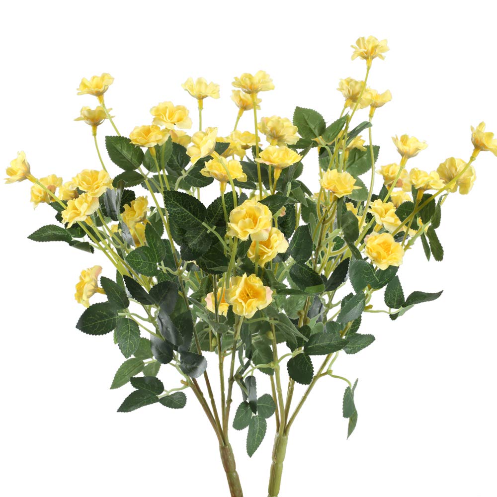 AILANDA 2PCS Artificial Flowers Yellow Rose Bouquets UV Resistant Fake Plants Greenery Shrubs Bush Silk Flowers Arrangement for Wedding Home Party Table Centerpieces Garden Porch Spring Decor