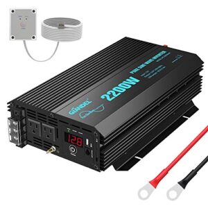 giandel pure sine wave power inverter 2200watt etl ul458 listed dc 12v to 120 vac with dual ac outlets and hardwire blocks & led display remote for rv truck boat solar emergency【3 yrs warranty】