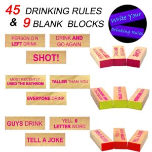 Drinking Games for Adults Party, Black Light Tumble Tower -Glowing Drinking Games Suitable for Day Or Night, 54 Blocks with Hilarious Drinking Commands, Stacking Games for adults party