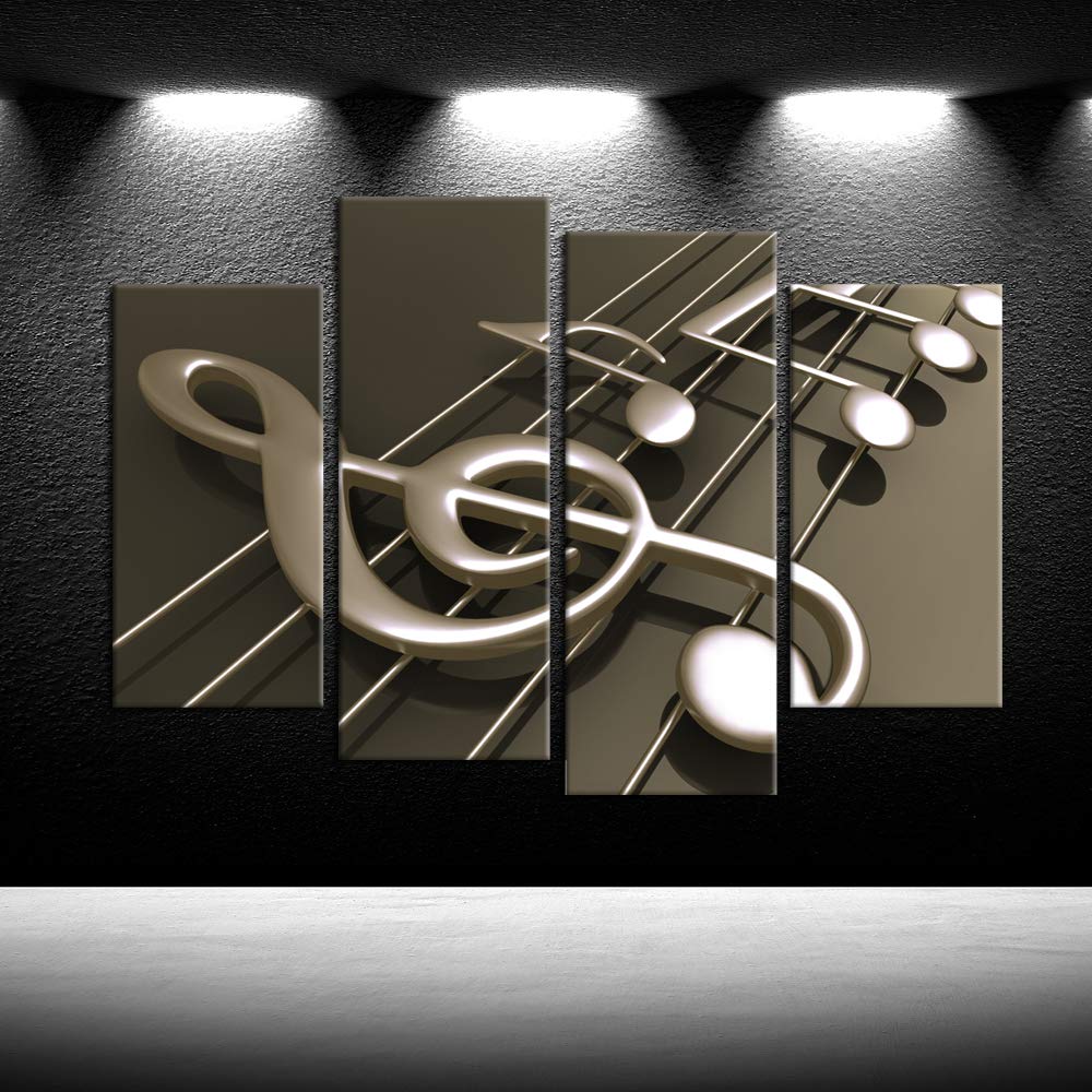 iKNOW FOTO 4 Panel 3D Music Notes Canvas Wall Art Hanging Paintings Modern Artwork Abstract Picture Prints Home Decoration Gift Unique Designed Framed Art Work for Walls Ready to Hang for Classroom