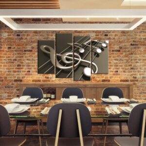 iKNOW FOTO 4 Panel 3D Music Notes Canvas Wall Art Hanging Paintings Modern Artwork Abstract Picture Prints Home Decoration Gift Unique Designed Framed Art Work for Walls Ready to Hang for Classroom