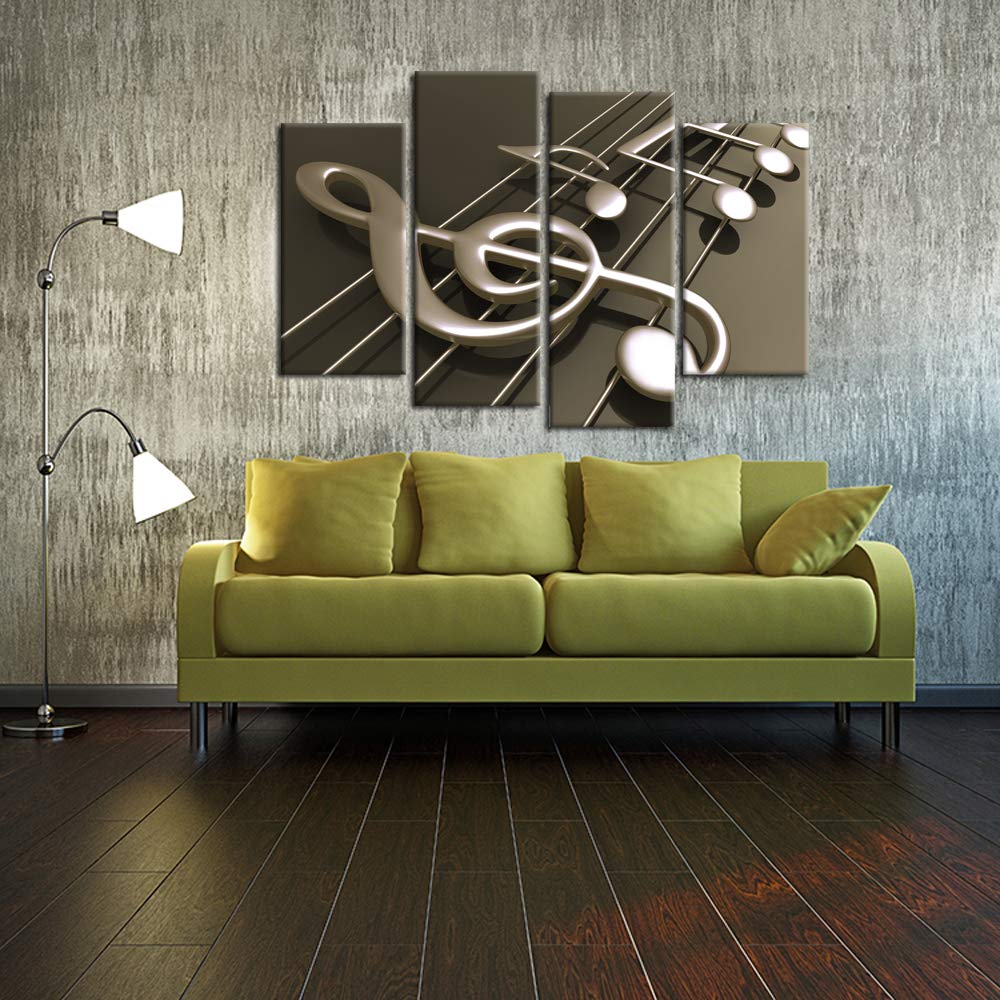 iKNOW FOTO 4 Panel 3D Music Notes Canvas Wall Art Hanging Paintings Modern Artwork Abstract Picture Prints Home Decoration Gift Unique Designed Framed Art Work for Walls Ready to Hang for Classroom