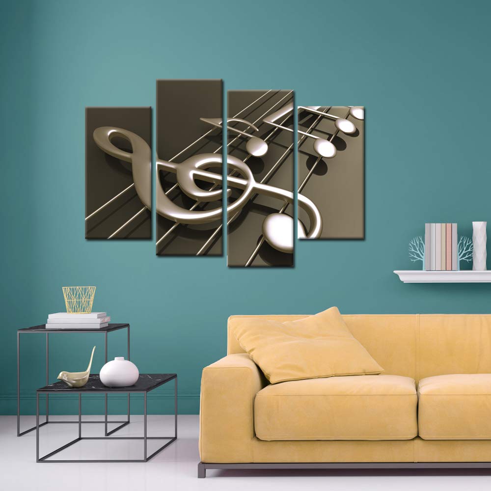 iKNOW FOTO 4 Panel 3D Music Notes Canvas Wall Art Hanging Paintings Modern Artwork Abstract Picture Prints Home Decoration Gift Unique Designed Framed Art Work for Walls Ready to Hang for Classroom