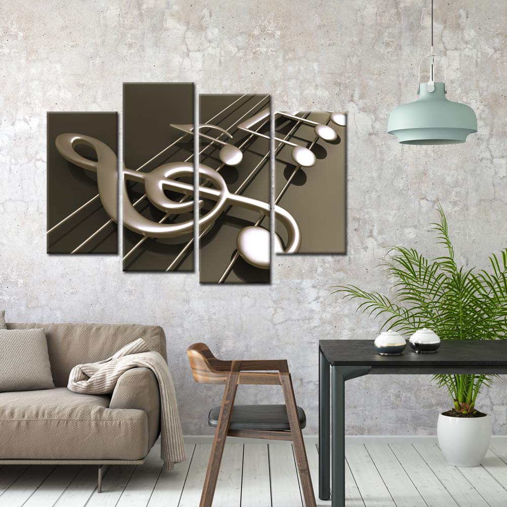 iKNOW FOTO 4 Panel 3D Music Notes Canvas Wall Art Hanging Paintings Modern Artwork Abstract Picture Prints Home Decoration Gift Unique Designed Framed Art Work for Walls Ready to Hang for Classroom