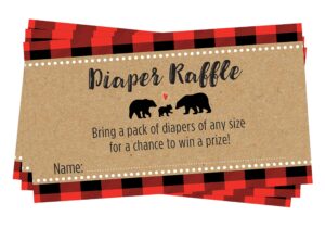 lumberjack buffalo plaid baby shower diaper raffle cards - 24 count