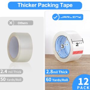 JARLINK Clear Packing Tape (12 Rolls), Heavy Duty Packaging Tape for Shipping Packaging Moving Sealing, Stronger & Thicker 2.8mil, 2 inches Wide, 60 Yards Per Roll, 720 Total Yards