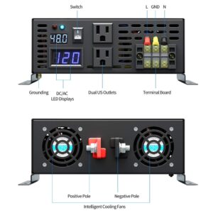 WZRELB Pure Sine Wave 4000W (8000W Surge) 48VDC 120VAC Power Inverter - Solar, RV (RBP400048), Black