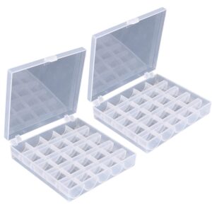 akiro 25 slots empty bobbins spools box, sewing craft plastic case storage box for sewing machine 2 pack