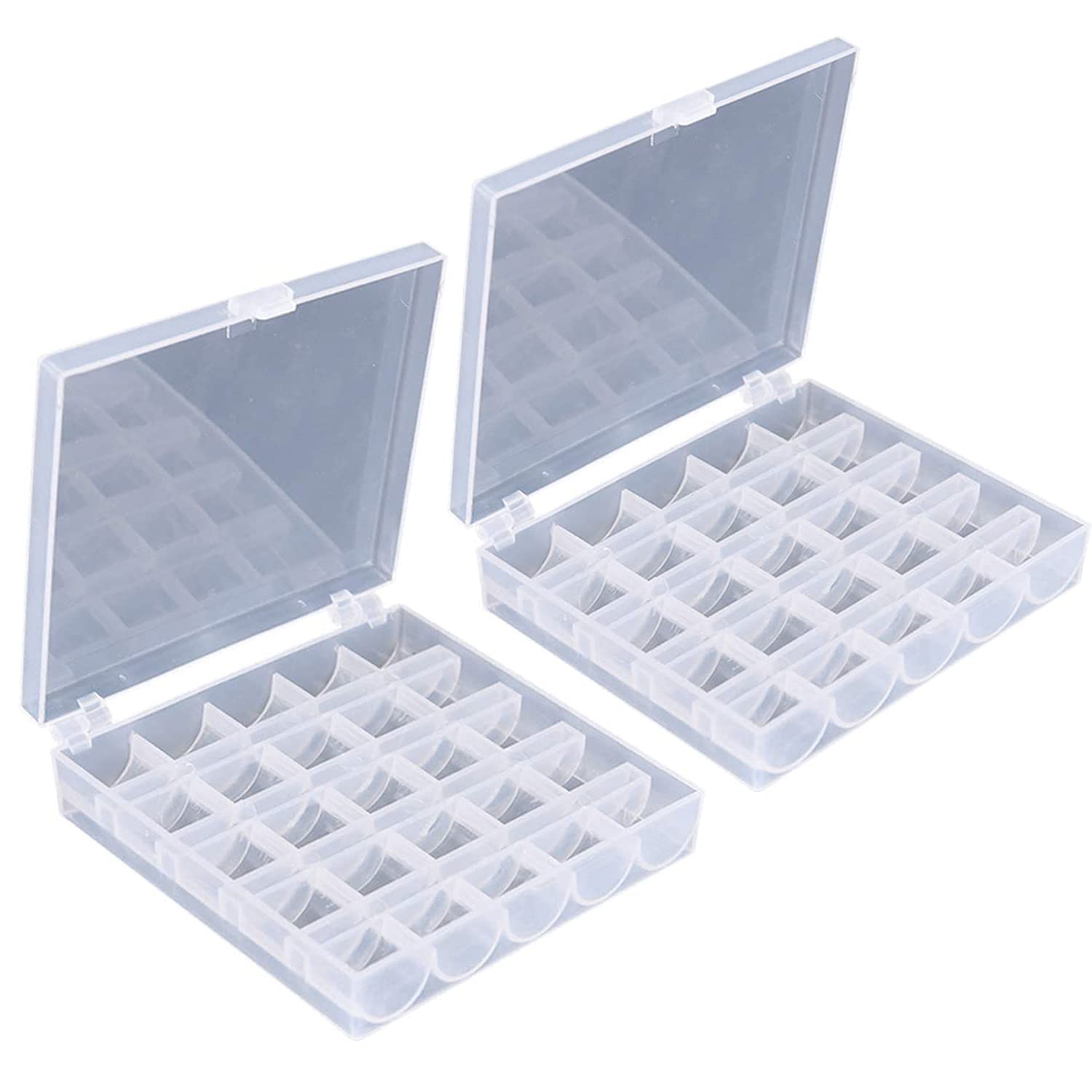 AKIRO 25 Slots Empty Bobbins Spools Box, Sewing Craft Plastic Case Storage Box for Sewing Machine 2 Pack