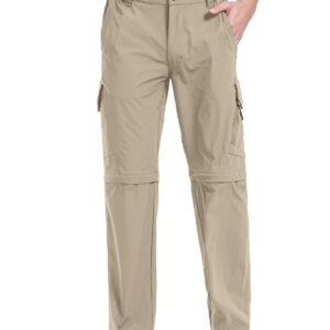 Hiking Pants for Men Convertible Zip Off Boy Scout Quick Dry Lightweight Cargo Travel Safari Pants (6088 Khaki 38)