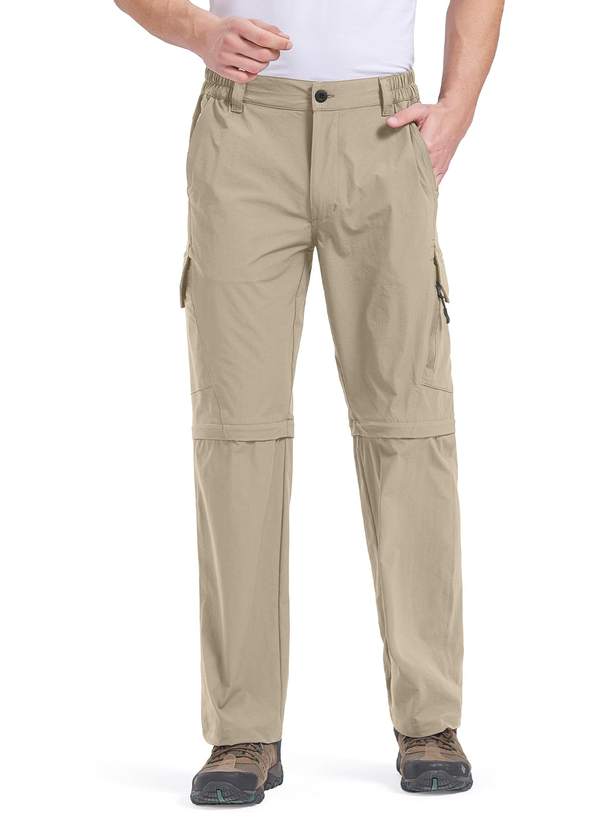 Hiking Pants for Men Convertible Zip Off Boy Scout Quick Dry Lightweight Cargo Travel Safari Pants (6088 Khaki 38)