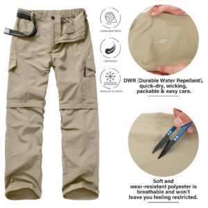 Hiking Pants for Men Convertible Zip Off Boy Scout Quick Dry Lightweight Cargo Travel Safari Pants (6088 Khaki 38)