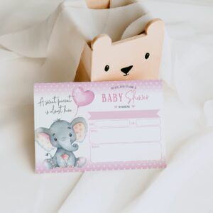 Your Main Event Prints Elephant Girl Baby Shower Invitations, Peanut Baby Shower Invites with Diaper Raffles Cards, Sprinkle, 20 Invites Including Envelopes