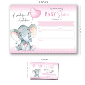 Your Main Event Prints Elephant Girl Baby Shower Invitations, Peanut Baby Shower Invites with Diaper Raffles Cards, Sprinkle, 20 Invites Including Envelopes