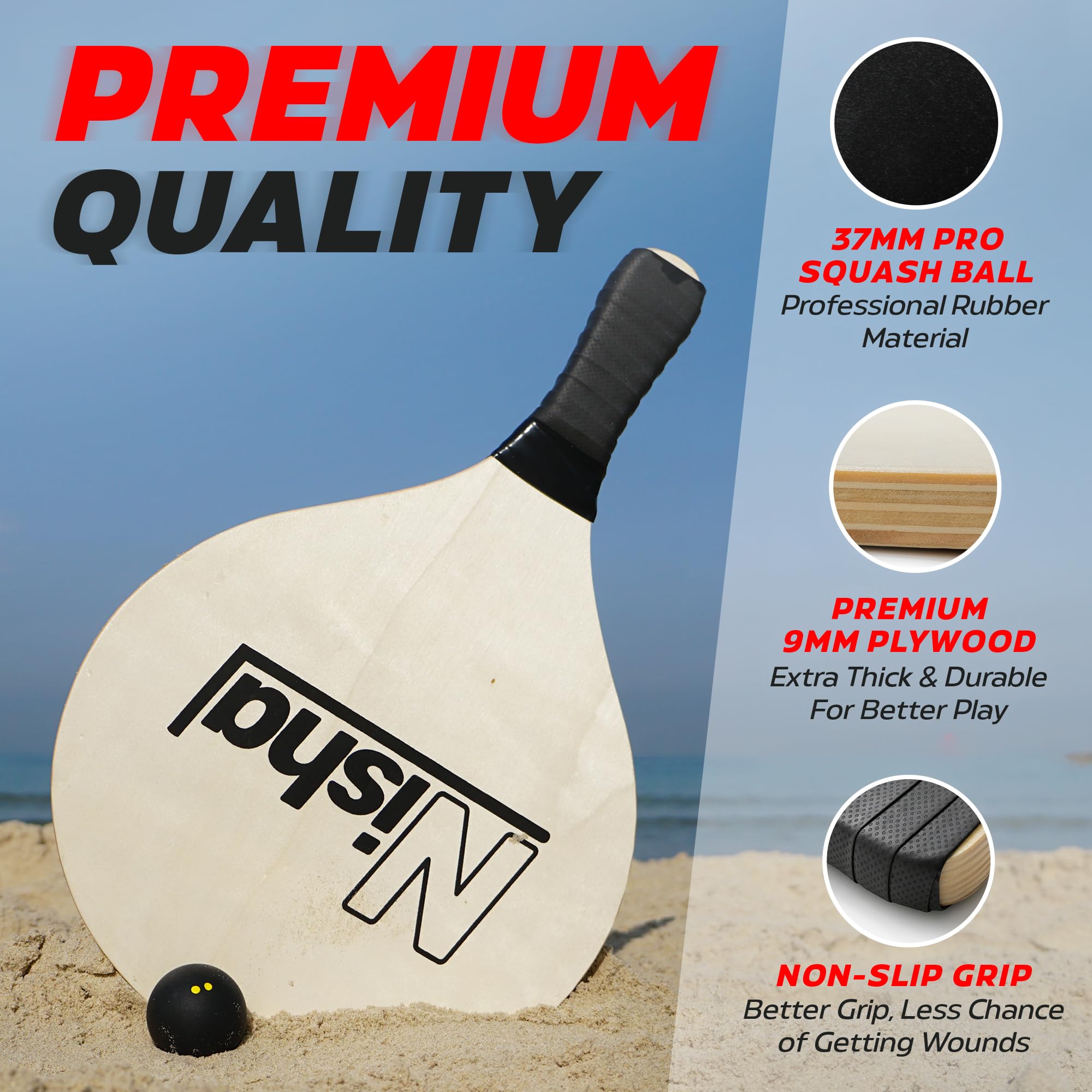 Nisha - Paddle Ball Set, Complete Smash Ball Set with 2 Pro Smash Balls, 2 Smash Rackets and Paddle Grips, Interactive Indoor, Outdoor and Beach Paddle Ball Game, Comes in a Durable Plastic Case