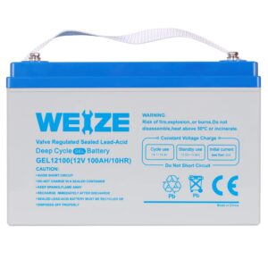 weize 12v 100ah deep cycle gel battery rechargeable for solar, wind, rv, marine, camping, wheelchair, trolling motor and off grid applications