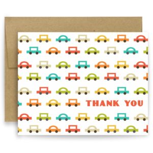 two poodle press boy thank you cards, retro car thank you notes with envelopes - for birthdays, baby showers, graduation, kids stationery, baptism thank you, teacher appreciation - liam