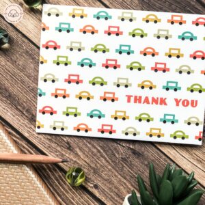 Two Poodle Press Boy Thank You Cards, Retro Car Thank You Notes with Envelopes - For Birthdays, Baby Showers, Graduation, Kids Stationery, Baptism Thank You, Teacher Appreciation - Liam