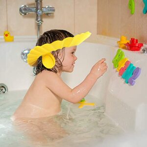 FEBSNOW Baby Shower Cap Bathing Cap - 3 Pcs Soft Adjustable Visor Hat Safe Shampoo Shower Bathing Protection Bath Cap for Toddler, Baby, Kids, Children (Bule+Yellow+Pink)