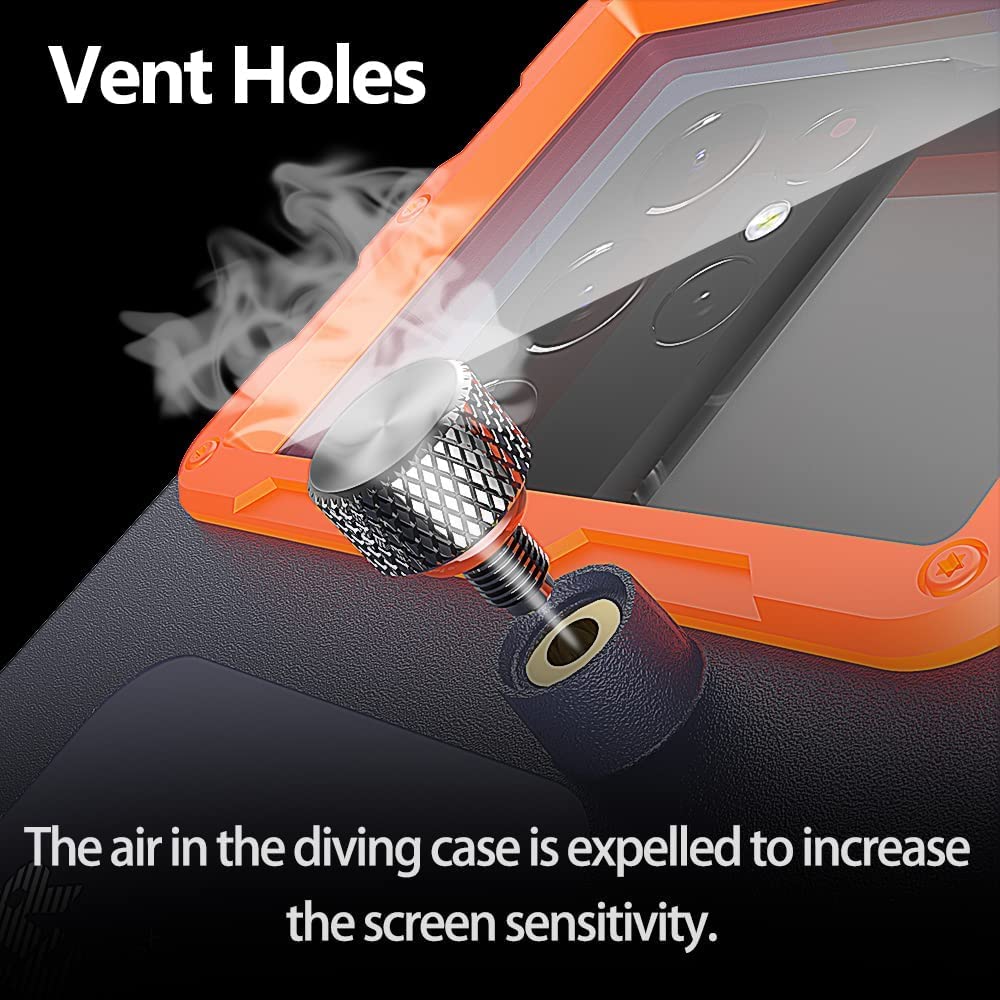 Waterproof Underwater Snorkeling Diving Phone Case for iPhone 15/14/13/12/11 Pro Max Mini Xr/X/Xs and Samsung Galaxy S24/S23/S22/S21 Ultra Plus Professional [15m/50ft] Photo Video Cover (Black-Orange)