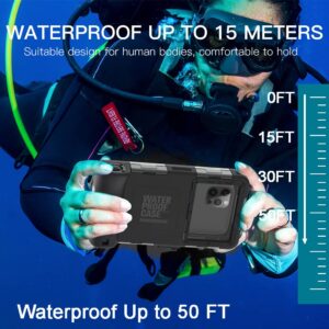 Waterproof Underwater Snorkeling Diving Phone Case for iPhone 15/14/13/12/11 Pro Max Mini Xr/X/Xs and Samsung Galaxy S24/S23/S22/S21 Ultra Plus Professional [15m/50ft] Photo Video Cover (Black-Orange)