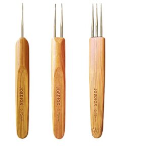 josdiox dreadlocks crochet hooks tool set,crochet needles for hair dreadlock locks 0.75 mm crochet needle steel with bamboo handle good for braid craft (0.75 mm 1 hook, 2 hooks, 3 hooks)