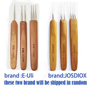 JOSDIOX Dreadlocks Crochet Hooks Tool Set,Crochet Needles for Hair Dreadlock Locks 0.75 mm Crochet Needle Steel with Bamboo Handle Good for Braid Craft (0.75 mm 1 Hook, 2 Hooks, 3 Hooks)