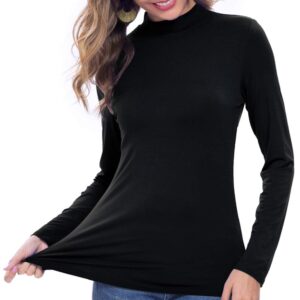 VOBCTY Women Long Sleeve Turtleneck Casual Base Layer Slim Fitted Mock Neck T-Shirts Black Medium