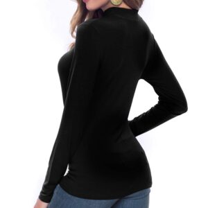 VOBCTY Women Long Sleeve Turtleneck Casual Base Layer Slim Fitted Mock Neck T-Shirts Black Medium