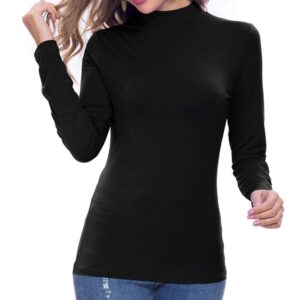 VOBCTY Women Long Sleeve Turtleneck Casual Base Layer Slim Fitted Mock Neck T-Shirts Black Medium